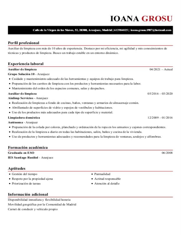 Ejemplo De Currículum De Auditor Minorista En La Pestaña C Se