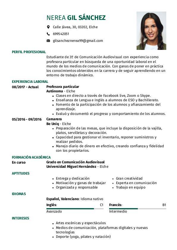 Currículum De Pasantía De Estudiante Para La Universidad 🔔