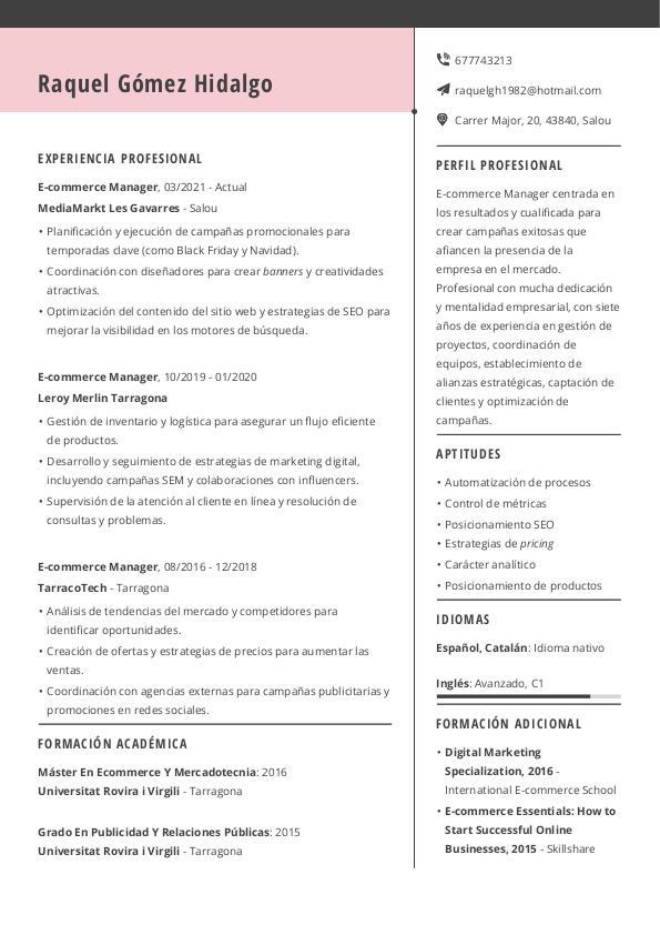 Currículum de e-commerce manager: ejemplos | Mi CV Ideal
